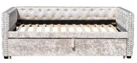 China 3ft Crush Grey Velvet Daybed With Trundle Tufed Botton for sale