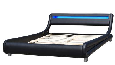 China Wave Shape LED Upholstered Bed Full Size Faux Leather Platform for sale
