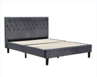 China Tufted Fabric Upholstered Bed Frame Queen Size Headboard Knitted Polyester for sale