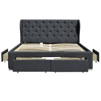 China Plywood Linen Fabric Winged Ottoman Storage Bed Double Size for sale