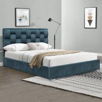 China Customized Double Size Velvet Fabric Bed Frame With Tufted High Headboard for sale