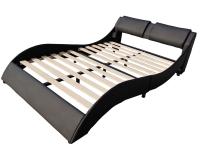 China Double Queen Size LED Upholstered Bed Frame With PU Leather Black for sale