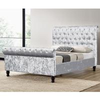 China Silver Black Upholstered Bed Frame Crushed Velvet Fabric Bed Diamond Buttons King Size for sale