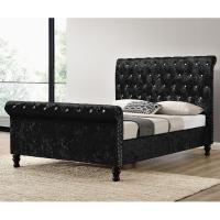 China Silver Black Upholstered Bed Frame Crushed Velvet Fabric Bed Diamond Buttons King Size for sale