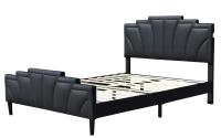 China Metal Platform Upholstered Bed Frame OEM Modern Queen Size PU Leather Black for sale