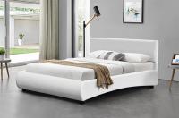 China OEM White Pu Leather Bed Frame With LED Light Curve Shape for sale