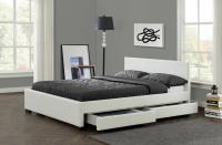 China White Faux Leather Upholstered Platform Storage Bed Frame With LED for sale