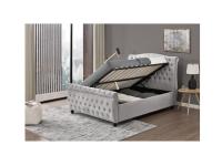 China Full Size Upholstered Headboard Platform Bed Frame Light Gray OEM ODM for sale