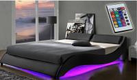 China 2 LED Light Bed Frame Double Size Upholstered Platform PU Leather for sale