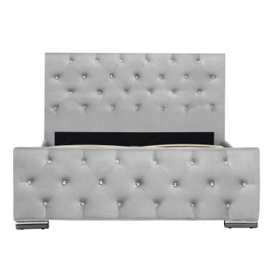China Tufted Velvet Upholstered Wood Frame Bed Wtih Cristal Button Headboard for sale