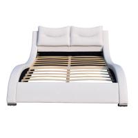 China Luxury Headboard Faux Leather Bed Double Size With Pillow Curve Shape White PU for sale