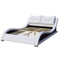 China Luxury Headboard Faux Leather Bed Double Size With Pillow Curve Shape White PU for sale