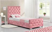 China Cute Children Upholstered Storage Platform Bed Frame Single Size With Crushed Velvet for sale
