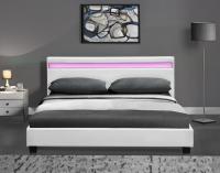 China Platform RGB LED Upholstered Bed Frame With LED Lights Cheap Easy Assemble PU Leather for sale