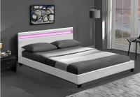 China Platform RGB LED Upholstered Bed Frame With LED Lights Cheap Easy Assemble PU Leather for sale