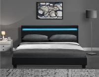 China Platform RGB LED Upholstered Bed Frame With LED Lights Cheap Easy Assemble PU Leather for sale