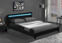 China Platform RGB LED Upholstered Bed Frame With LED Lights Cheap Easy Assemble PU Leather for sale