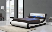 China Platform LED Upholstered Bed Frame With Bluetooth Speaker PU Black White for sale