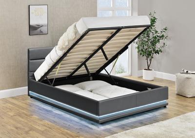 China Grey Leather Storage Bed With LED On The Headboard for sale