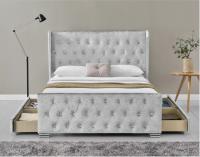 China Wing Back Ottoman Tufted Storage Bed King Size Wood Sliver Grey Crushed Velvet With Headboard for sale