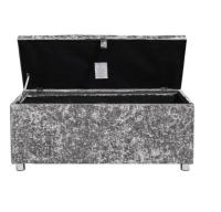 China Crush Diamond Silver Crushed Velvet Ottoman Foldable Ottoman Storage Box for sale