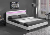 China Wooden Double LED Upholstered Bed Black White With Headboard Led Lights for sale