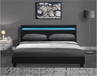 China Wooden Double LED Upholstered Bed Black White With Headboard Led Lights for sale