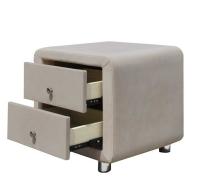 China Velvet Fabric 2 Drawer Bedside Tables Plush Upholstered Nightstand Beige With Chrome Handles for sale