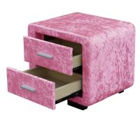 China Pink Crush Fabric Bedside Table Velvet Covered Nightstand With Two Drawers for sale