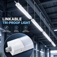China IP65 IK08 LED Tri Proof Light 18W 35W 45W Linkable Waterproof LED Batten Light for Warehouse Factory Lighting for sale