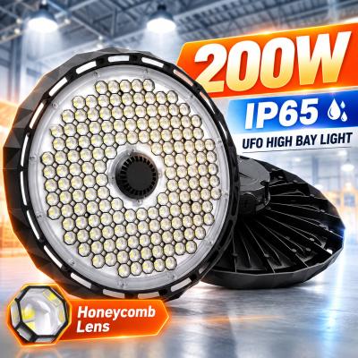China 200W Honeycomb Lens Low Glare UFO LED High Bay Light Industrial LED High Bay Fixture for Commercial Lighting for sale