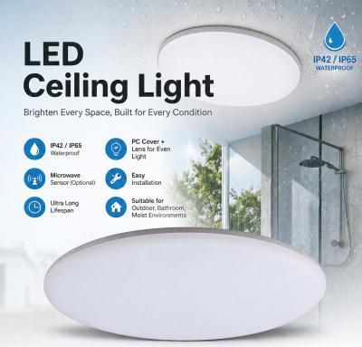 China IP65 LED Ceiling Light with PC Cover and Uniform Lighting for Easy Installation in Bathroom and Damp Areas for sale