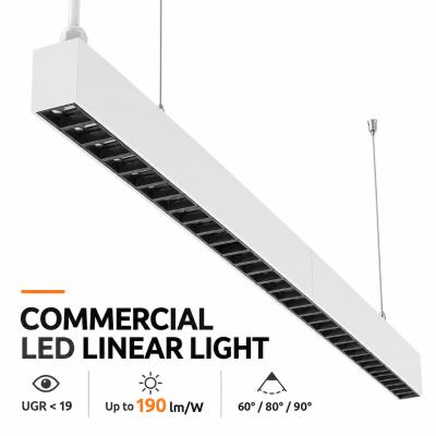 China UGR<19 DALI Dimmable LED Linear Light 1200mm 1500mm Suspended Linear LED Lighting for Commercial Office for sale