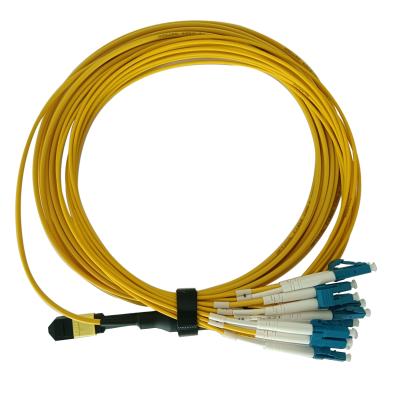 China MPO-12 Female To LC Breakout Jumper 12 Fibers OM4  0.35dB For High Density Data Centers for sale