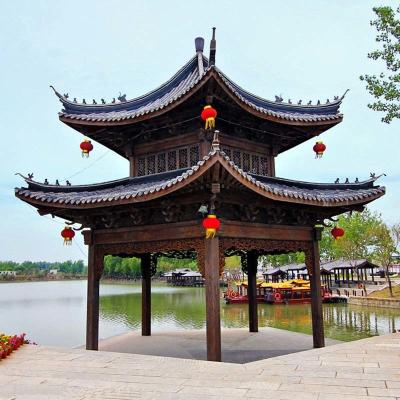 China 3.2m Chinese Style Pavilion Handmade Grey Wooden Gazebo Structure for sale
