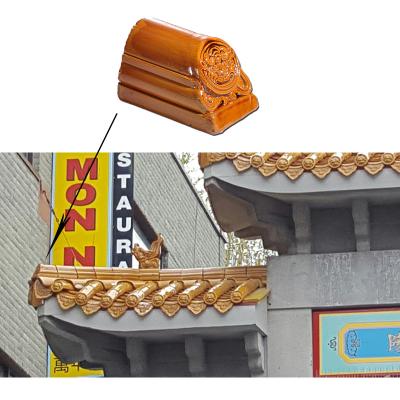 China Chinese Style Glazed Roofing Tiles Decorative Ridge End Yellow Color For Chinatown for sale