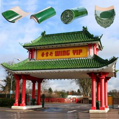 China Ceramic Roof Ornaments Green Chinese Roof Tiles For Buddhist Temple Building for sale