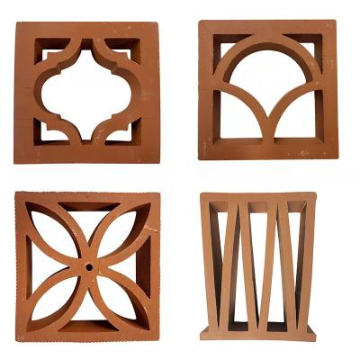 China Natural Red Clay Terracotta Hollow Blocks Jali Tiles For Wall Cladding Wind Size 200x200x60 Mm Square Pattern for sale