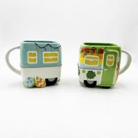 China 16oz Personalized Present Kids Folk Art ceramic Material Coffee Mug Bus Cartoon Cup For Hot Drink for sale