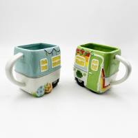 China Christmas Style 3D Cartoon Bus Shape Cup Cute Gift Ceramic Coffee Mug for sale