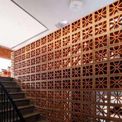 China Natural Red Clay Terracotta Hollow Blocks Jaali Tiles For Wall Cladding Wind Brick Size 200X200 Mm Square Pattern for sale