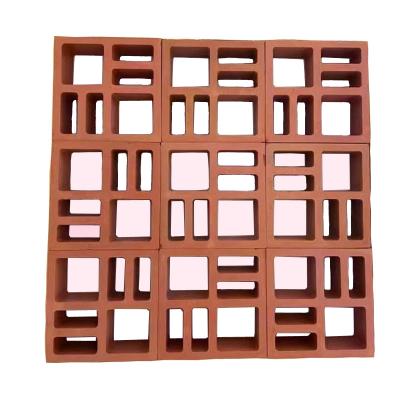 China Red Clay Lattice Bricks Fence Ceramic Screen Blocks for sale
