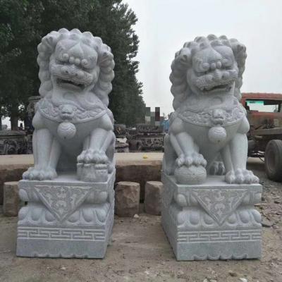 China Chinese Grey Palace Stone Lion Statues Plaza Hand Carved Marble Lion Sculpture for sale
