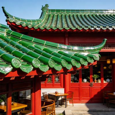China Chinese Traditional Green Glazed Roof Tile Jade Green Handmade Clay Glazed Tile Fireproof Waterproof for Asian Temple Villa for sale