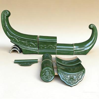 China Chinese Traditional Green Glazed Roof Tile Jade Green Handmade Clay Glazed Tile Fireproof Waterproof for Asian Temple Villa for sale