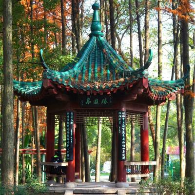 China Wooden Frame Chinese-Style Pavilion with Green Glazed Tile Retro Wooden Texture Courtyard Landscape Gazebo for Balcony Natural Decor for sale