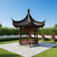 China Beautiful Wood Frame Chinese Pavilion with Natural Grey Asian Style Roof Tiles for sale