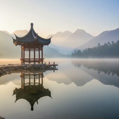 China Traditional Chinese Wooden Pavilion Garden Building Tea House with Clay Material Roof Tiles for sale