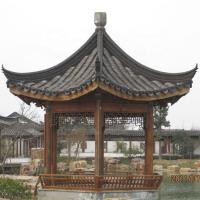 China Authentic Chinese Wooden Gazebo Outdoor With Traditional Chinese Gray Clay Roof Tiles for sale