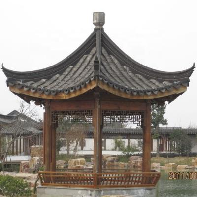 China Authentic Chinese Wooden Gazebo Outdoor With Traditional Chinese Gray Clay Roof Tiles for sale